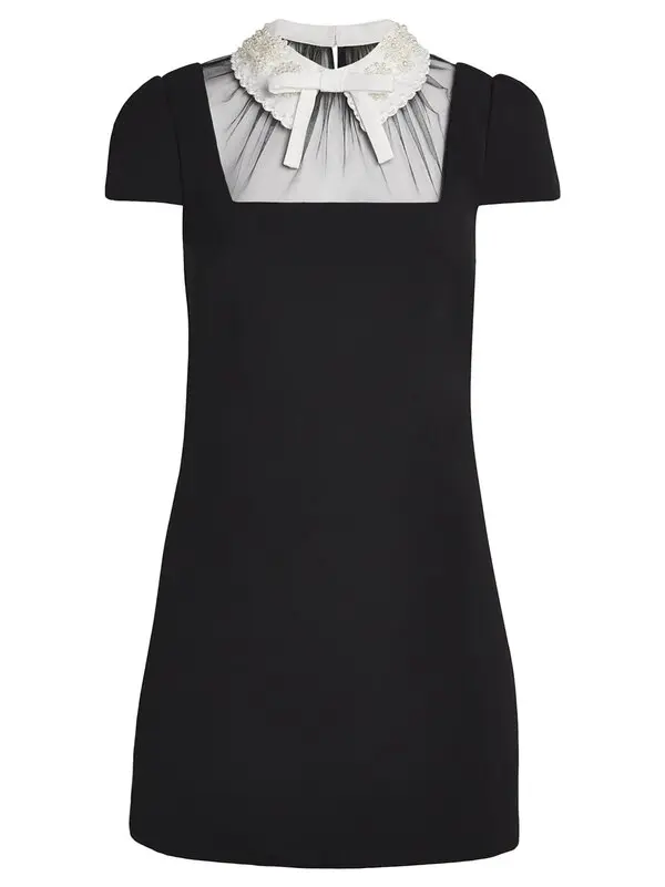 SELF-PORTRAIT Crepe Mini Dress With Bow Collar - Black