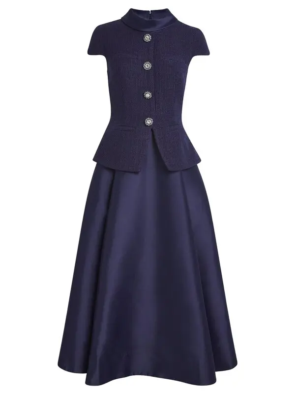 SELF-PORTRAIT Bouclé-taffeta Midi Dress - Blue