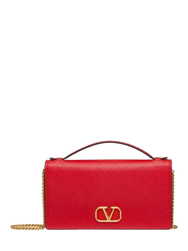 Valentino Garavani Calf Leather Vlogo Shoulder Bag - Red