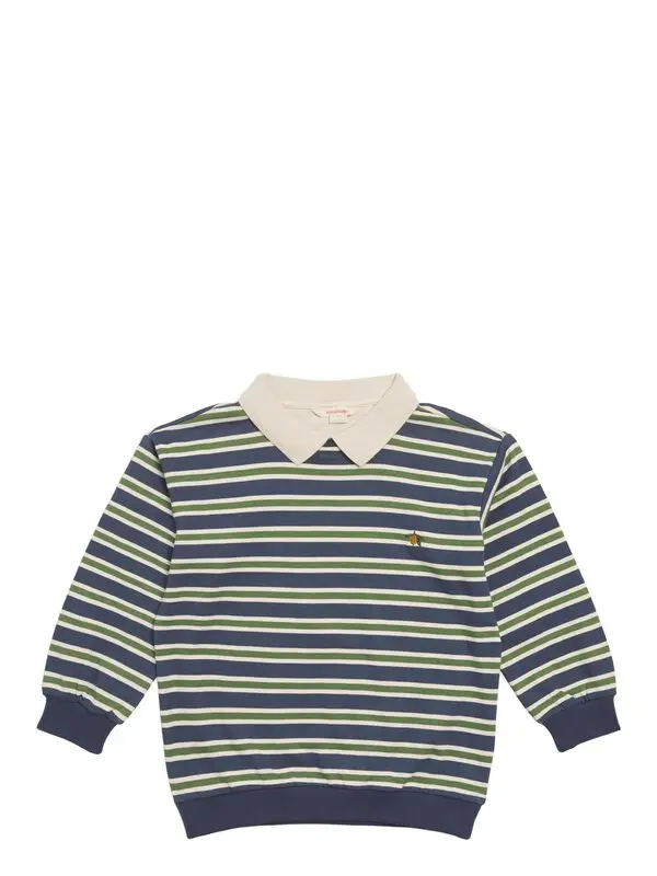 KONGES SLOJD Organic Cotton Stripe Polo Sweater - Blue