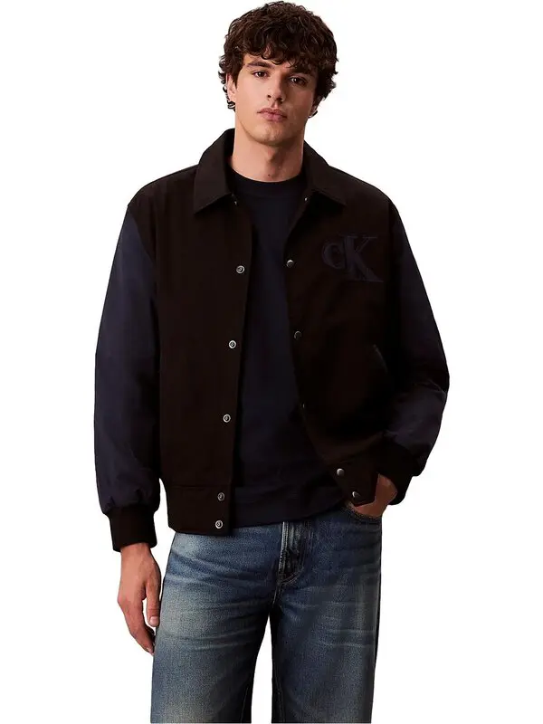 Calvin Klein Nylon-cotton Varsity Bomber Jacket - Black