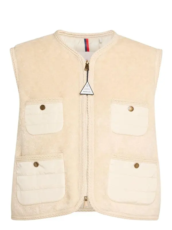 Moncler Braided Trim Teddy Down Vest - White