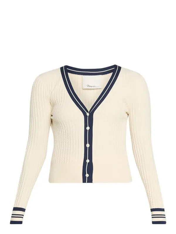 3.1 Phillip Lim Textured Rib V-neck Cardigan - Ecru/navy