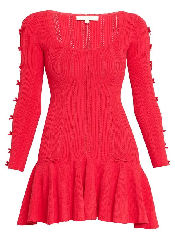 LoveShackFancy Seychelle Bow Pointelle Mini Dress - Candy Apple
