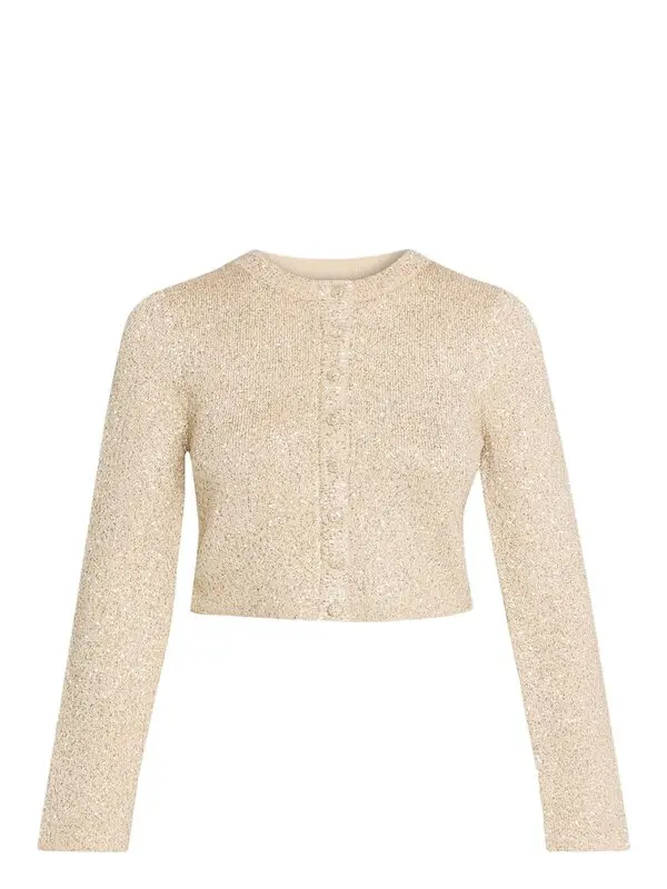 LoveShackFancy Ferra Sequined Knit Cardigan - Honey Gold