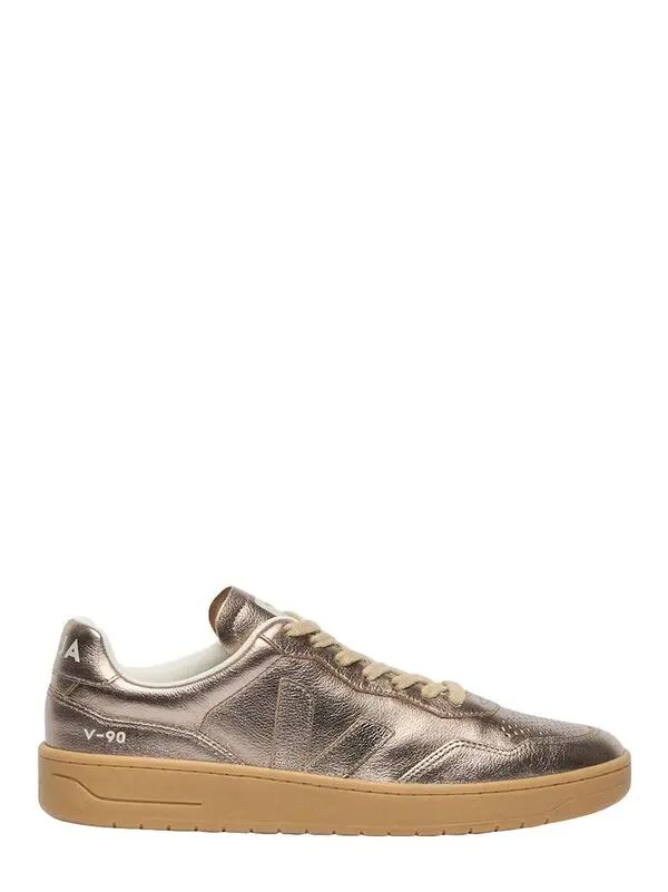 VEJA V-90 Metallic Leather Low-top Sneakers - Bronze