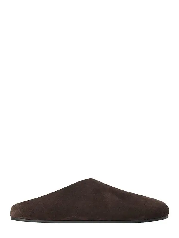 THE ROW Hudson Fur-lined Suede Slide Mules - Brown