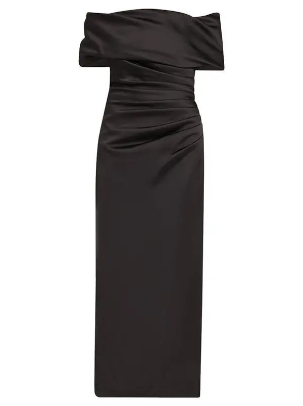 Simkhai Valencia Pleated Off-shoulder Column Gown - Black