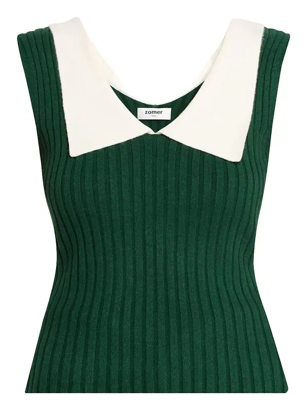 ZOMER Rib-knit Sleeveless Top - Green Satin