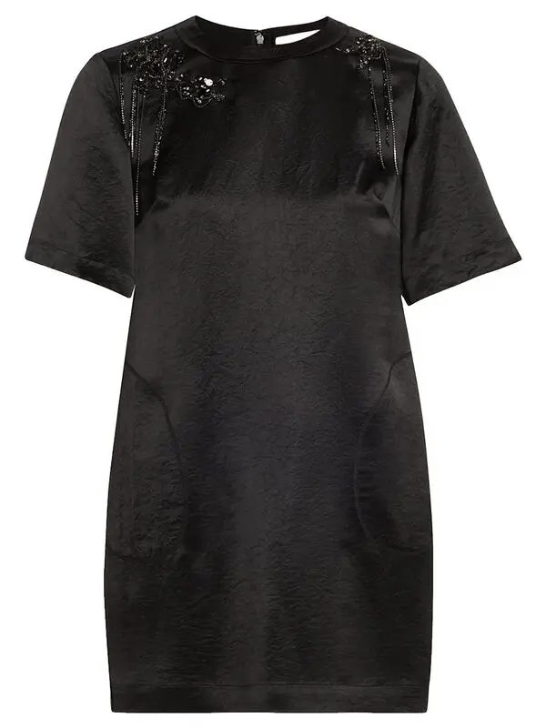 JASON WU Embellished Applique Mini Shift Dress - Black