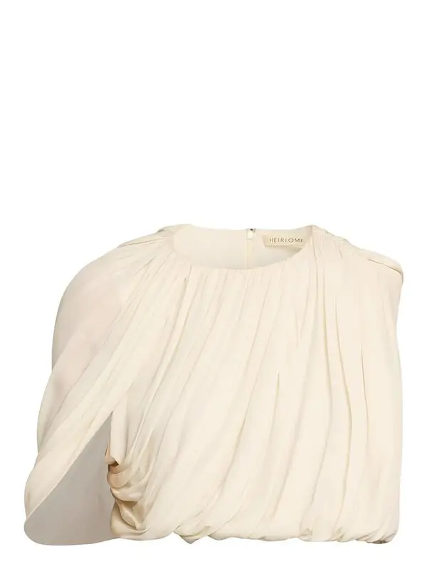 HEIRLOME Marie Draped Silk Georgette Crop Top - Ivory