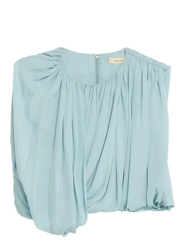 HEIRLOME Marie Draped Silk Georgette Crop Top - Sky