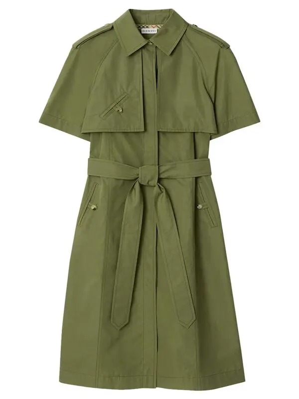 Burberry Marina Short-sleeve Belted Midi Trench Shirtdress - Pasture