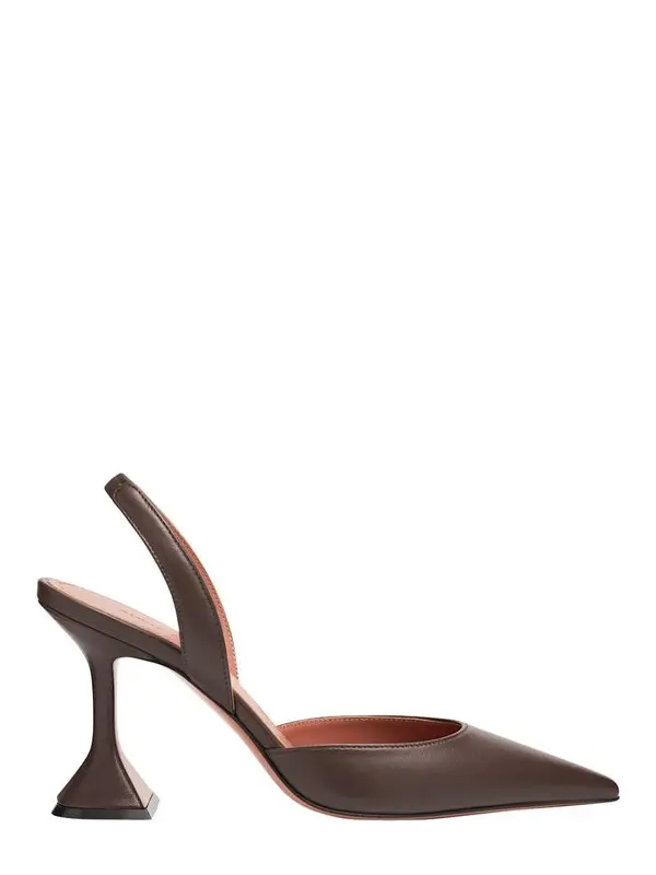 Amina Muaddi 95mm Holli Leather Slingback Pumps - Coffee