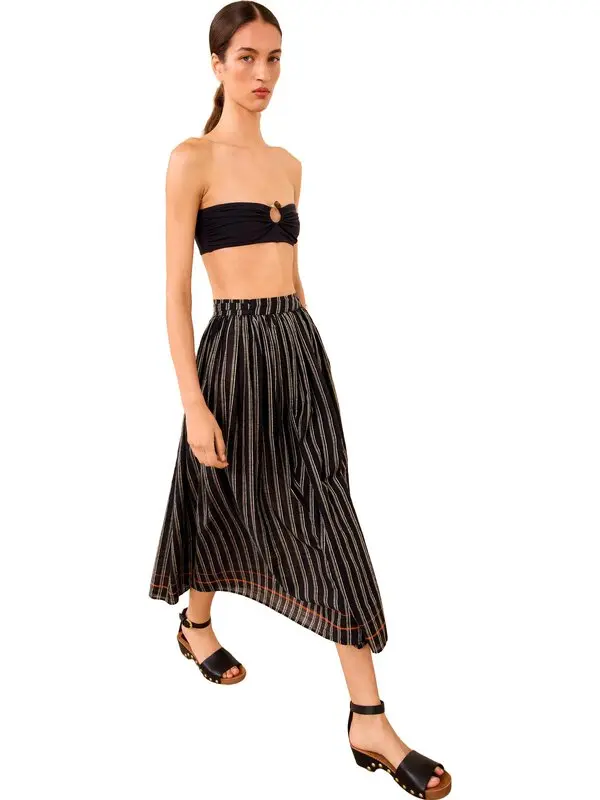 Ulla Johnson Suri Striped Midi Skirt - Noir Stripe