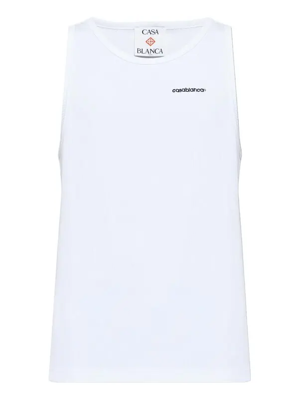 Casablanca Ribbed Logo Tank Top - White