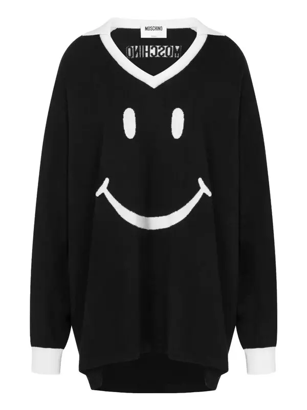 Moschino V-neck Long Sleeve Sweater - Black