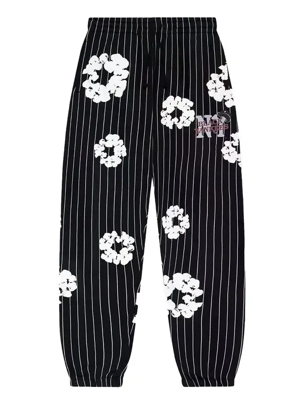 DENIM TEARS Flower-embellished Striped Track Pants - Black