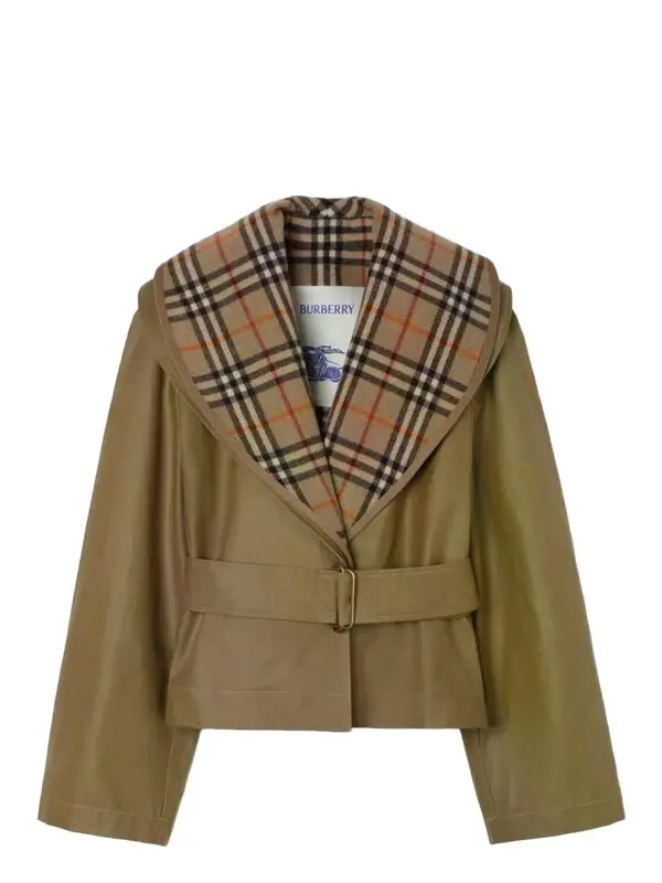 Burberry Cropped Cotton Jacket With Detachable Check Warmer - Neutrals