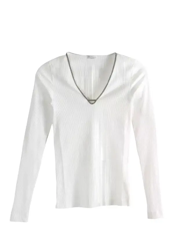 Brunello Cucinelli V-neck Long-sleeve T-shirt - White