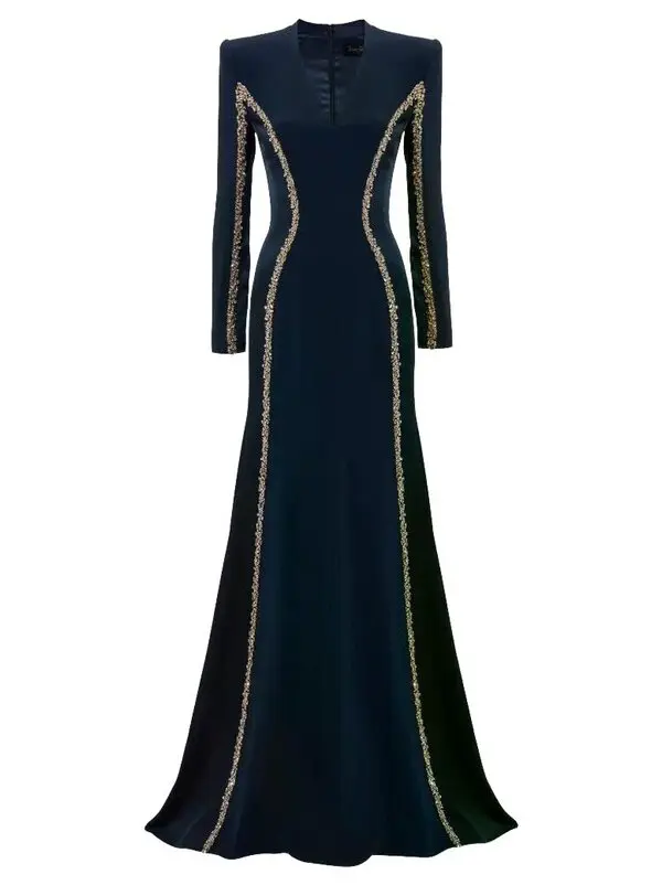 Jenny Packham Embellished Long-sleeve Maxi Dress - Blue