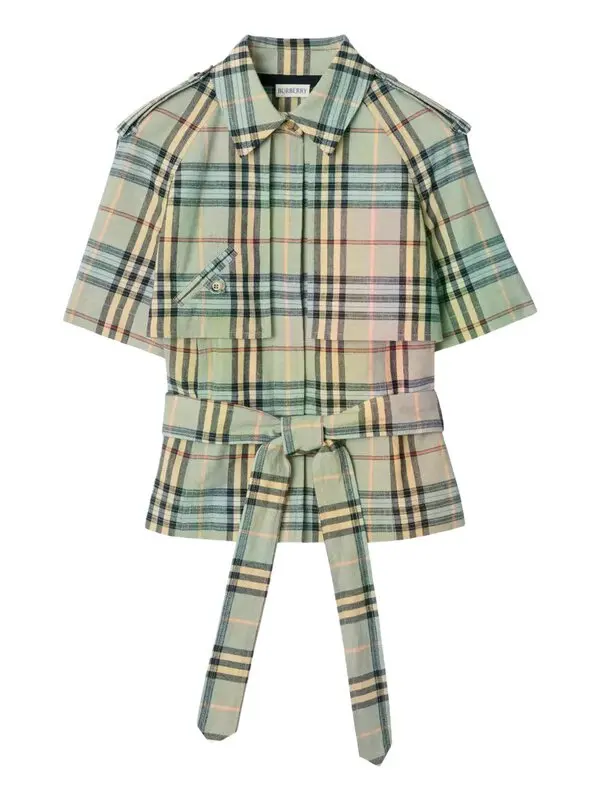 Burberry Checked Belted Shirt - Blue