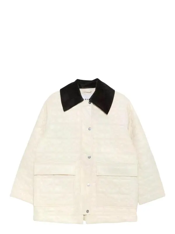 GANNI Quilted Jacket With Corduroy Collar - White