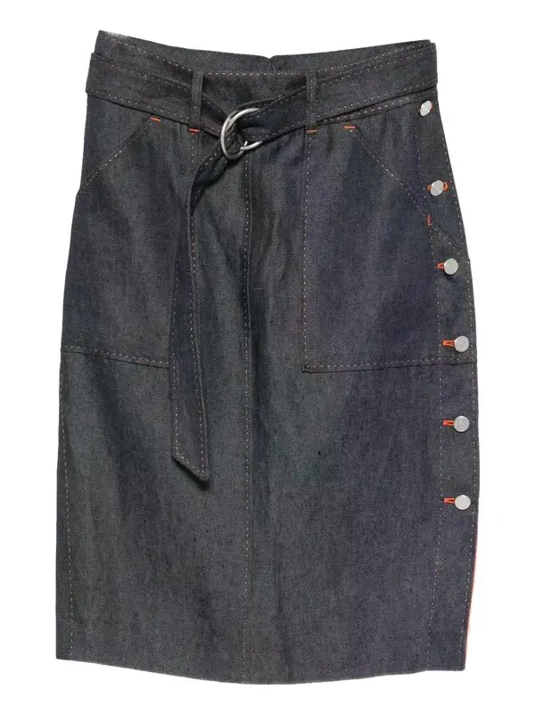 Hermès 2010s Belted Buttoned Skirt - Blue