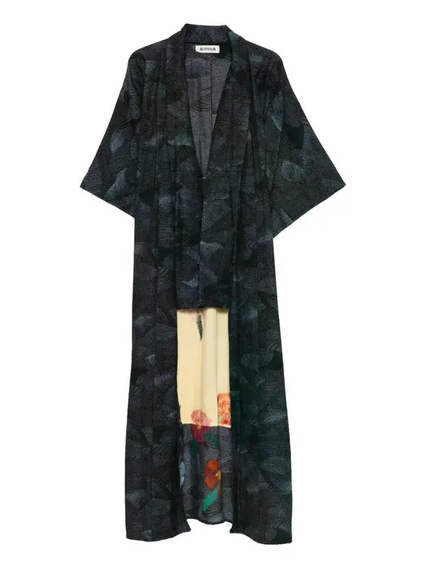 A.N.G.E.L.O. VINTAGE CULT Upcycled Floral-appliqué Kimono - Black