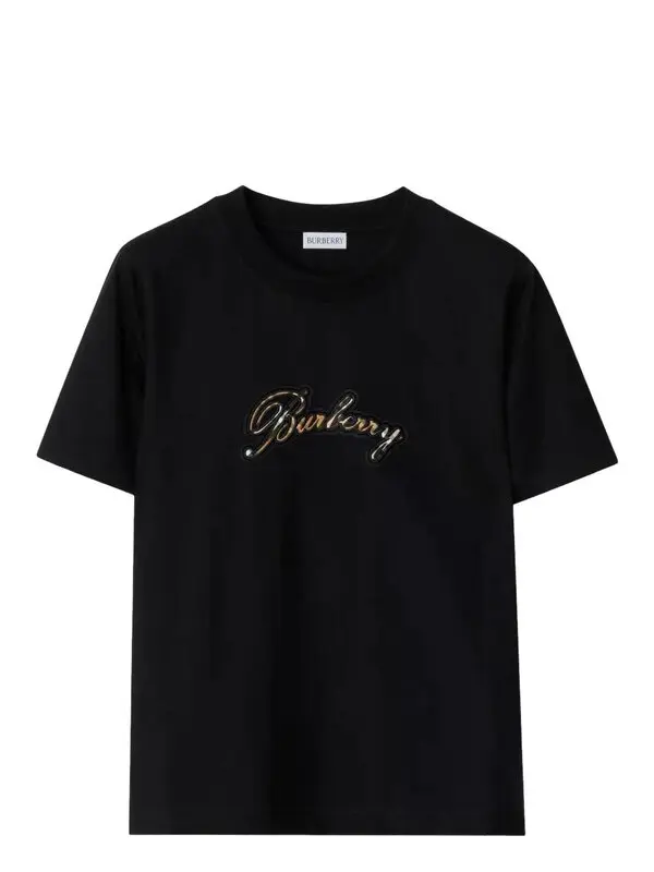 Burberry Cotton T-shirt With Cursive Logo - Black
