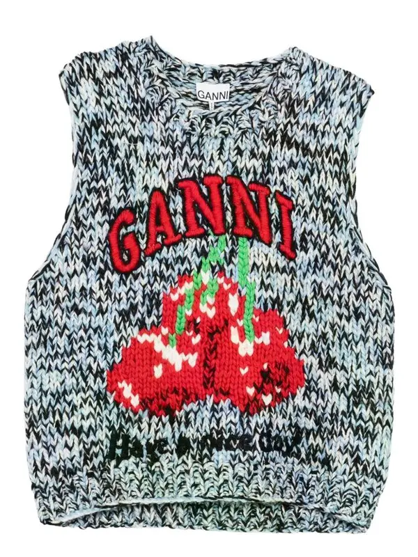 GANNI Patterned Knitted Vest - Blue