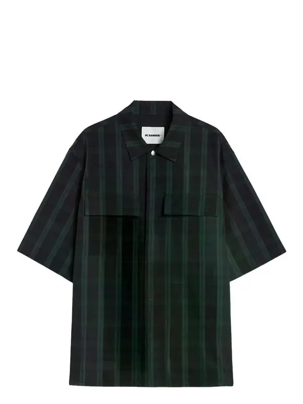 JIL SANDER Technical Check Pockets Cotton Shirt - Black