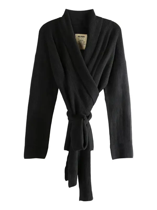 UMA WANG Ribbed Knit Wrap-tie Cardigan - Black