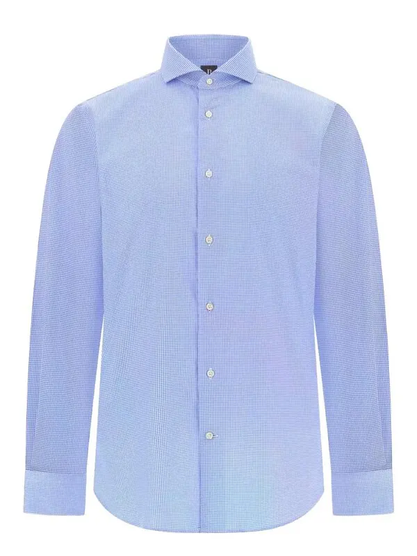 Boggi Milano Houndstooth Cotton Shirt - Blue