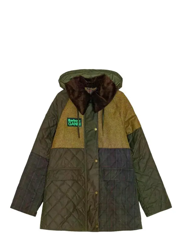 GANNI Hooded Quilted Coat - Green
