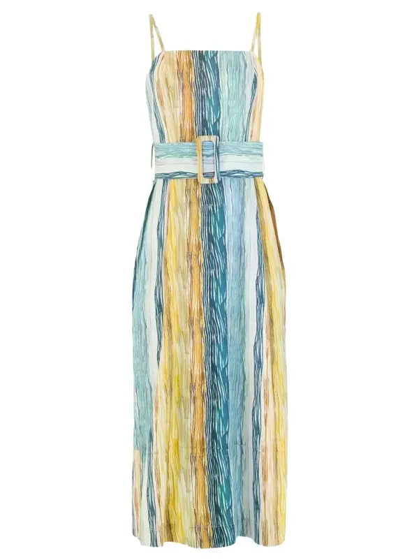 Rosie Assoulin Artichoke Striped Belted Midi Dress - Yellow