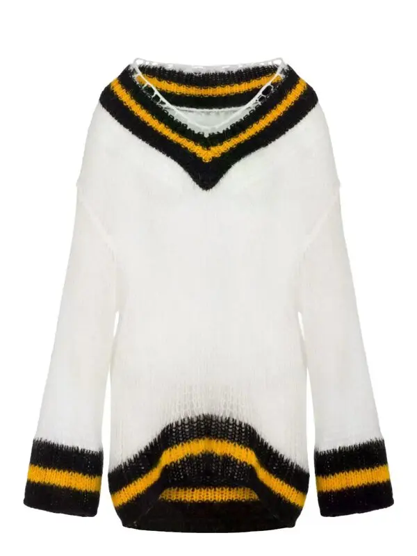 Moschino V-neck Striped Sweater - White