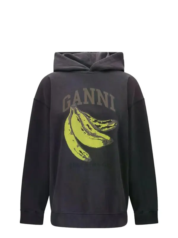 GANNI Banana-print Hoodie - Grey