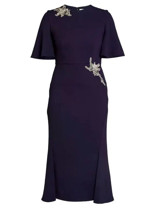 Erdem Embellished Flutter-sleeves Midi Dress - Blue