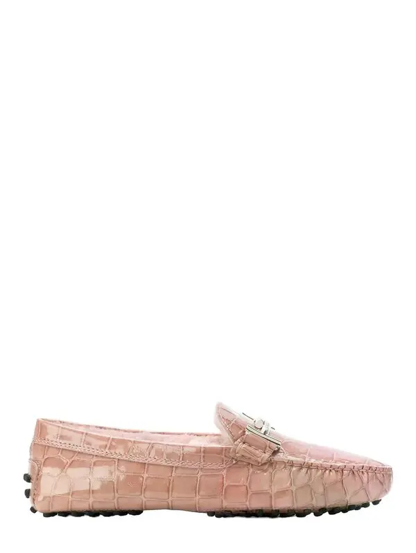 TOD'S Gommino Croc-embossed Leather Loafers - Pink