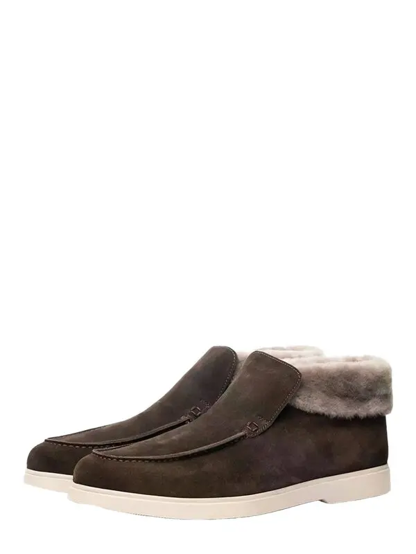 POCHE PARIS Fur Trim Ankle Boots - Brown