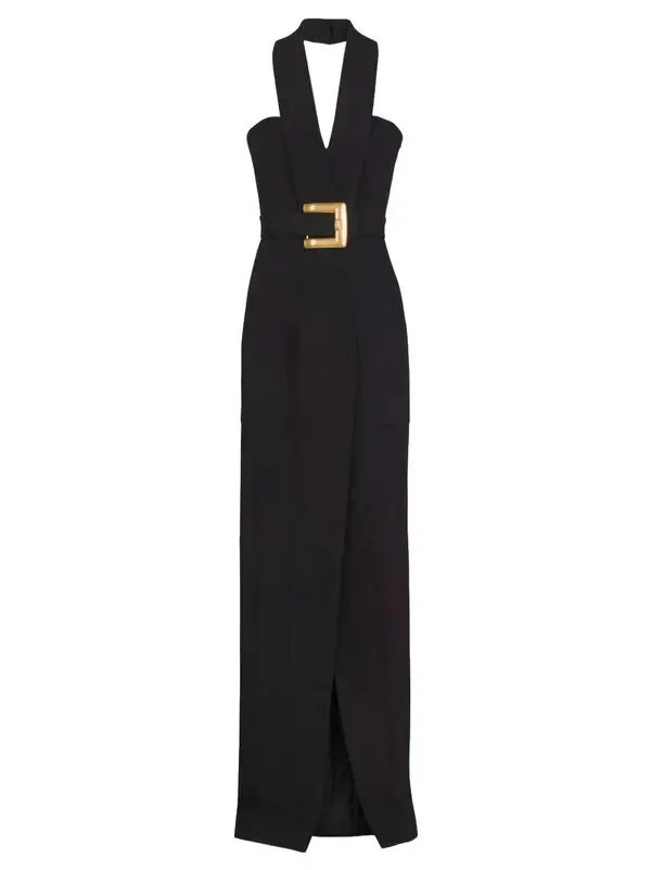 Balmain Halterneck Buckle-embellished Dress - Black