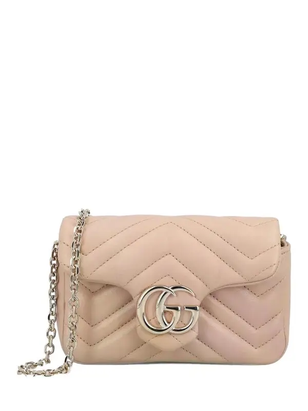 Gucci Chevron Logo Calfskin Shoulder Bag - Neutrals