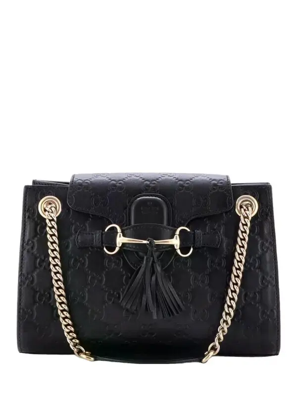 Gucci Emily Chain Flap Ssima Leather Small Shoulder Bag - Black