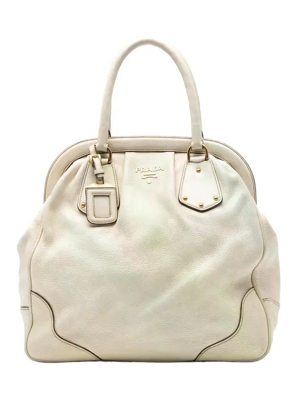 Prada Vitello Daino Frame Tote Bag - White