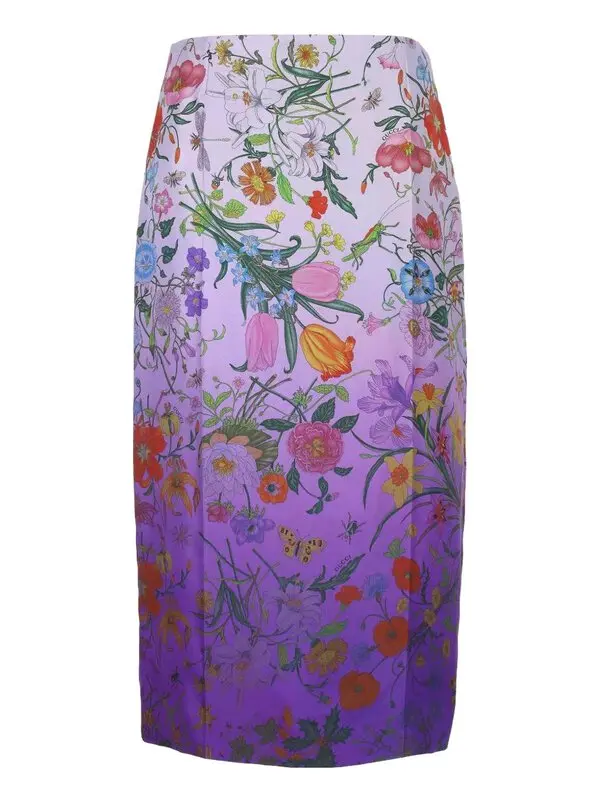 Gucci Flora-print High-waist Silk Skirt - Purple