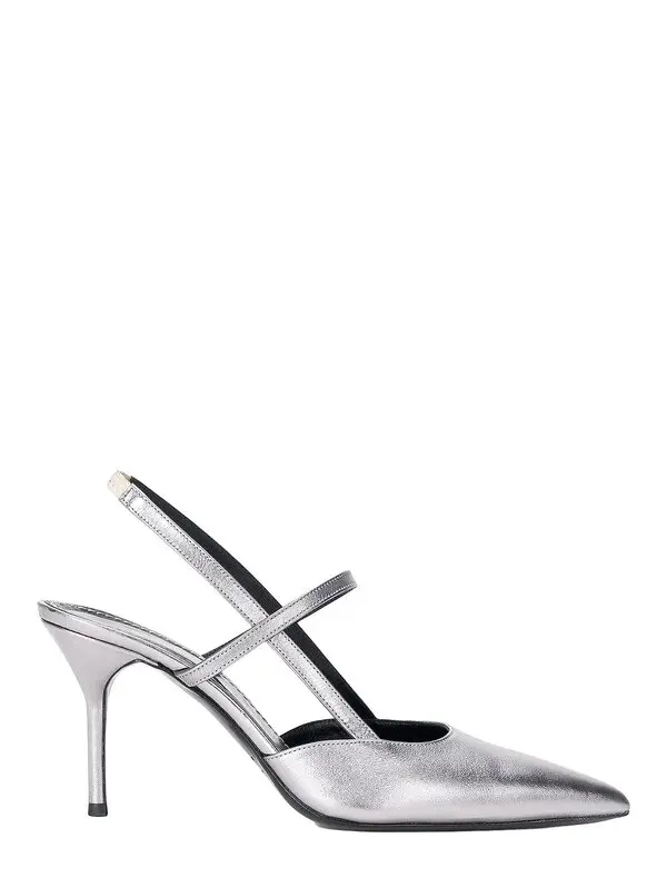 Staud 55mm Sebastian Metallic Slingback Pumps - Pewter