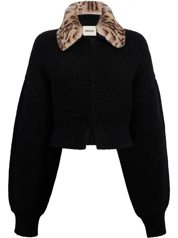 Khaite Cashmere Jacket With Rabbit Fur Collar - Black