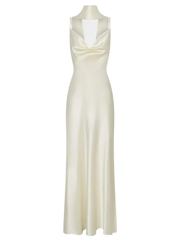 NICHOLAS Geneva Draped Satin Gown - Pearl