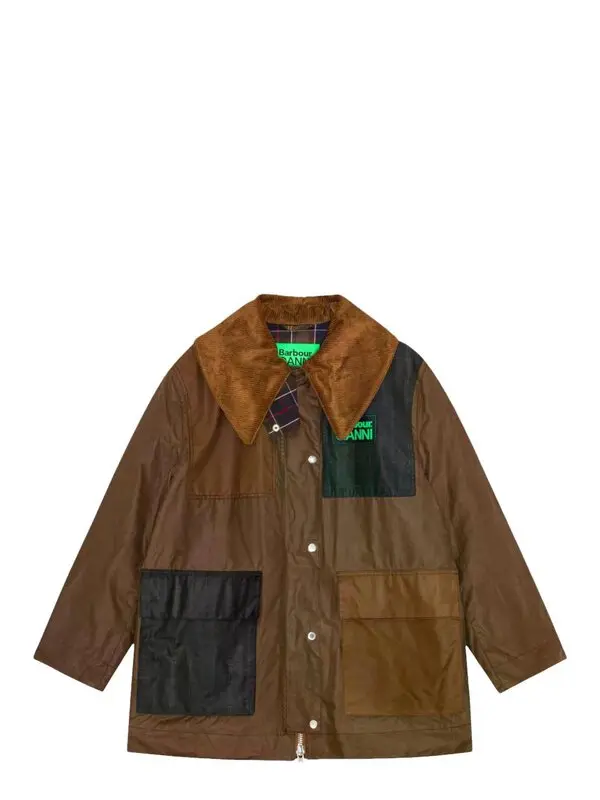 GANNI X Barbour Corduroy-collar Patchwork Coat - Brown